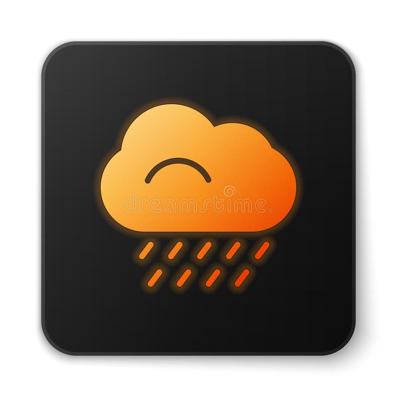 Orange Glowing Neon Cloud with Rain Icon Isolated on White Background ...
