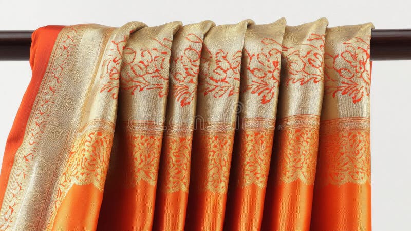 Orange and Gold Brocade Fabric Draped on Rod Stock Illustration ...