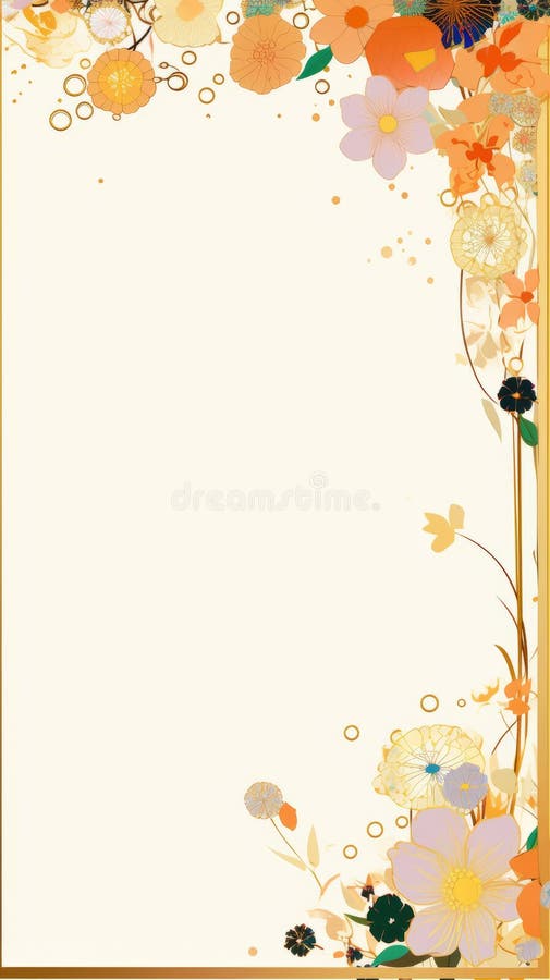 An Orange and Gold Floral Border with a Gold Frame Stock Illustration ...