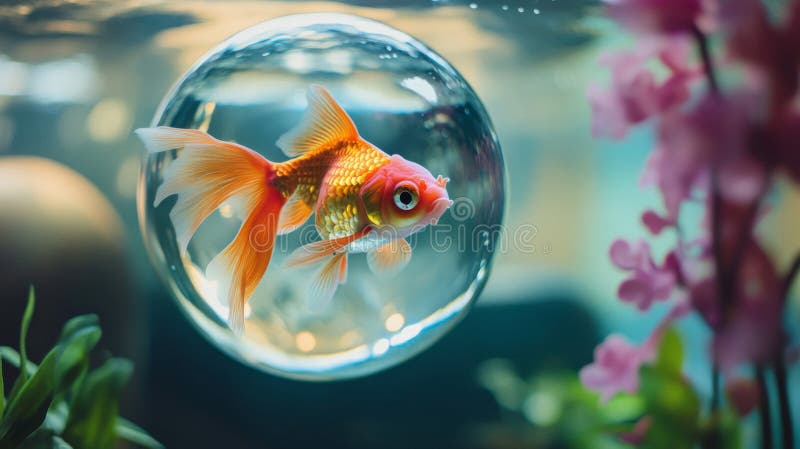 Orange Goldfish in a Glass Sphere Aquarium Stock Illustration ...