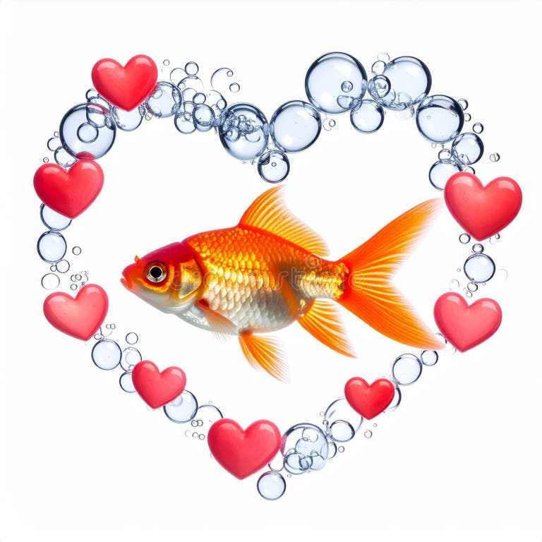 Orange Goldfish in Heart Shaped Bubbles Stock Illustration ...