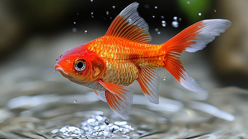 Orange Goldfish Swimming in Water with Bubbles Stock Image - Image of ...