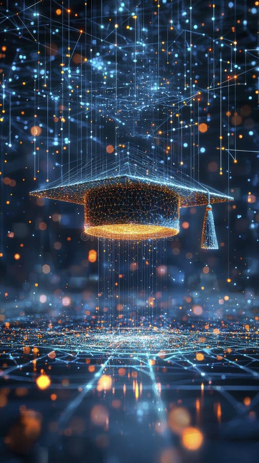 Orange Grad Hat Amidst a Matrix of Blue Spheres Stock Illustration ...