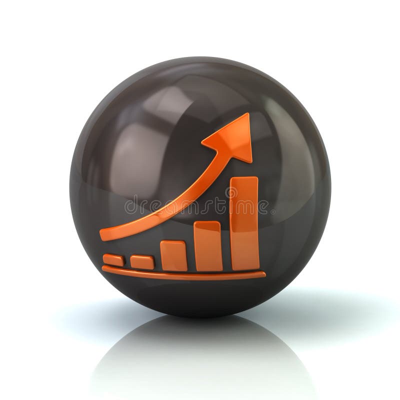 Orange Graph Icon on Black Glossy Sphere Stock Illustration ...
