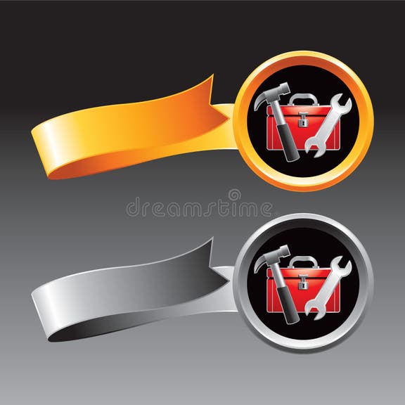 Orange and Gray Ribbons with Toolbox and Tools Stock Vector ...