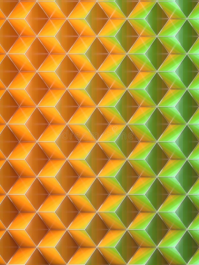 Orange and Green Colored Cubes Pattern with Silver Wire 3d Render ...