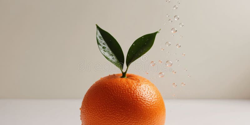 An Orange with a Green Leaf Emerging from Its Mouth and Bubbles ...
