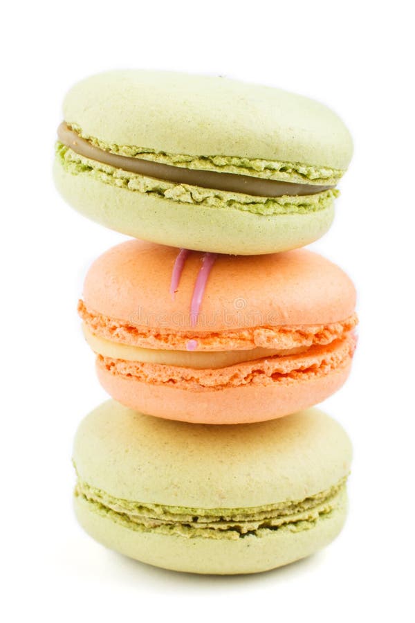 Orange and Green Macarons or Macaroons Cakes Isolated on White ...