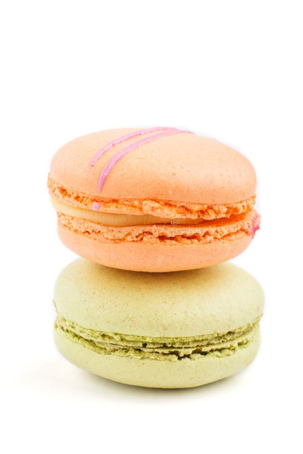 Orange and Green Macarons or Macaroons Cakes Isolated on White ...