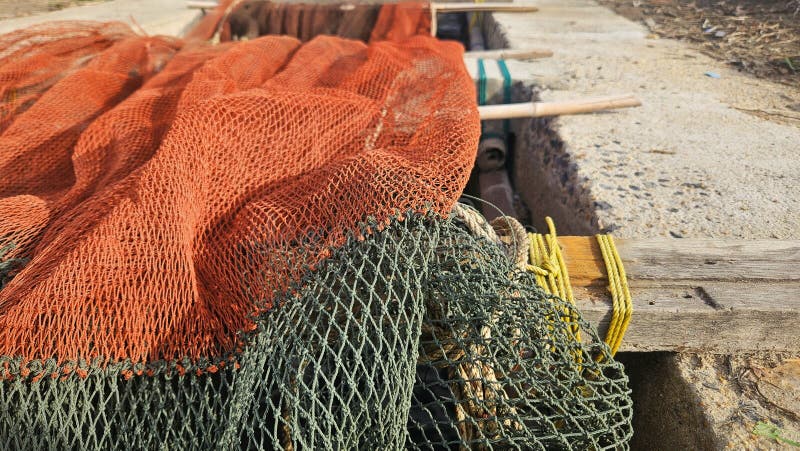 Orange and Green Net for Catch Crabs in Seafood Farm on Farm Intake ...