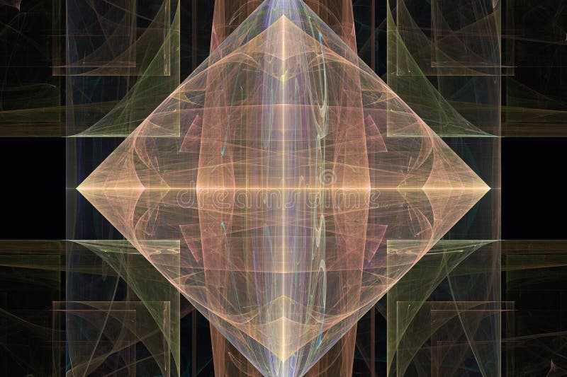 Orange Green Pattern of Crooked Square Shapes and Rays on a Black ...