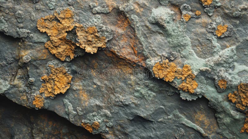 Orange and Grey Lichen Growing on Rough Rock Surface Stock Illustration ...