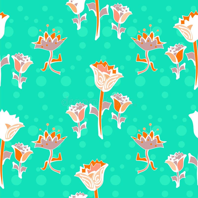 Aqua Green Flower Art Vector Repeat Pattern on a Vibrant Neon Pink ...