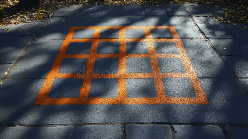 Orange Grid Pattern Casting Shadows on Urban Pavement Stock Photo ...