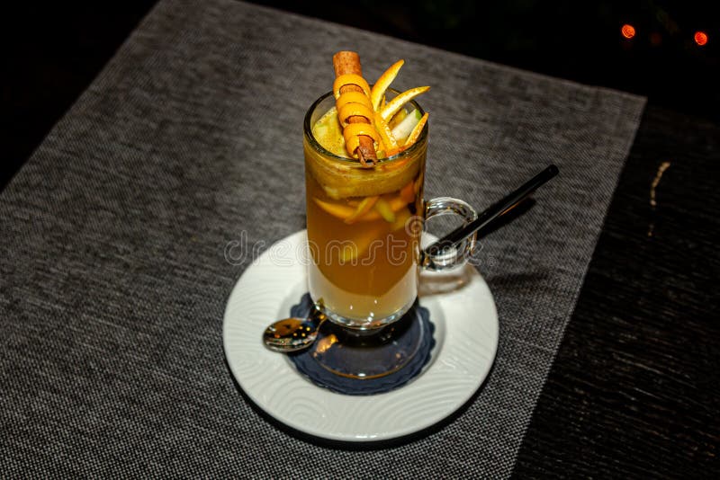 Orange Grog in a Tall Glass Stands on the Bar Stock Photo - Image of ...