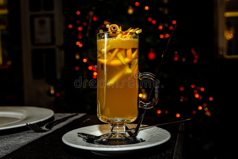 Glass with Grog and Croissant. Stock Image - Image of lemon, health ...