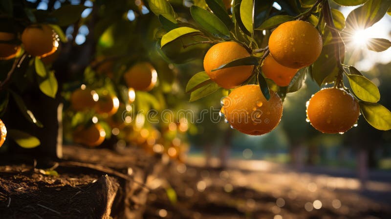 An Orange Grove with Lots of Oranges Growing on the Trees. Generative ...