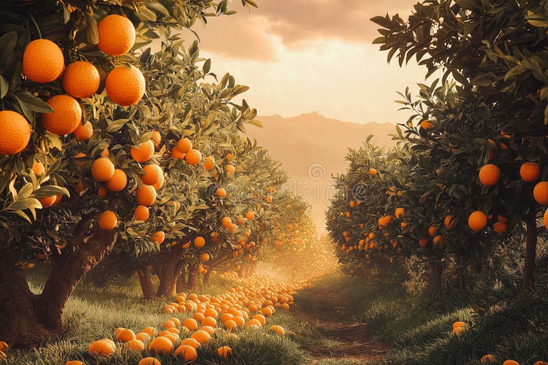 An Orange Grove with Lots of Oranges Growing on the Trees Stock Photo ...