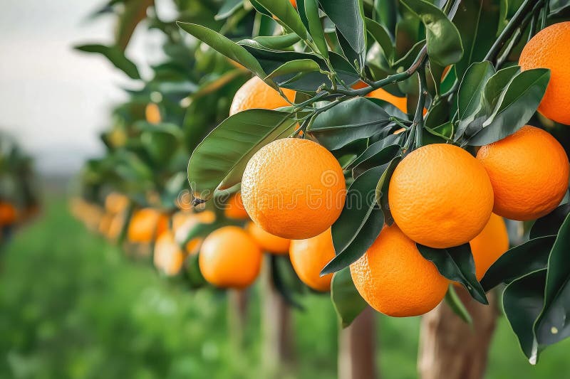 An Orange Grove with Lots of Oranges Growing on the Trees Stock Image ...