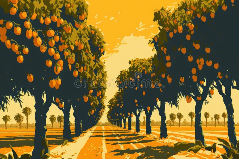 Orange Groves in California, United States Stock Illustration ...