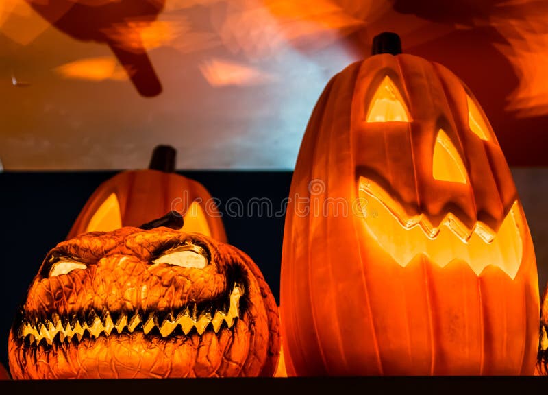 The Orange Growing Light Inside the Scary Pumpkins for Halloween Stock ...