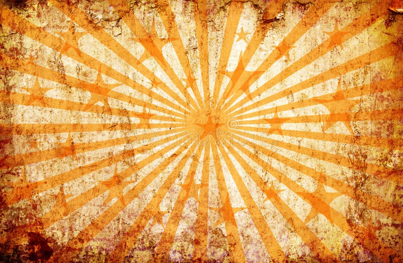 Orange Grunge Background with Sun Rays and Stars Stock Illustration ...