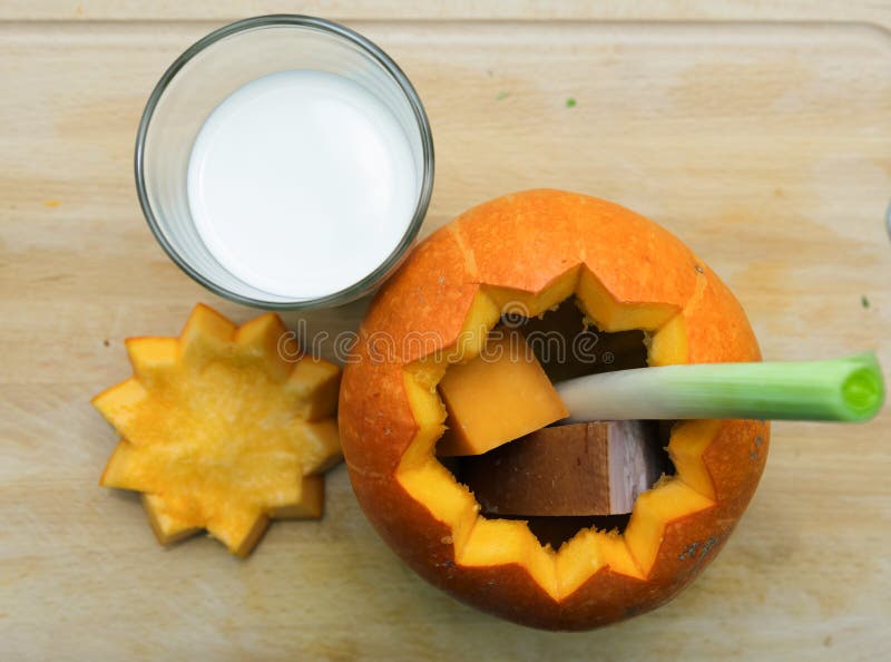 Orange Halloween Pumpkin Cut Open Stock Photo - Image of ripe ...