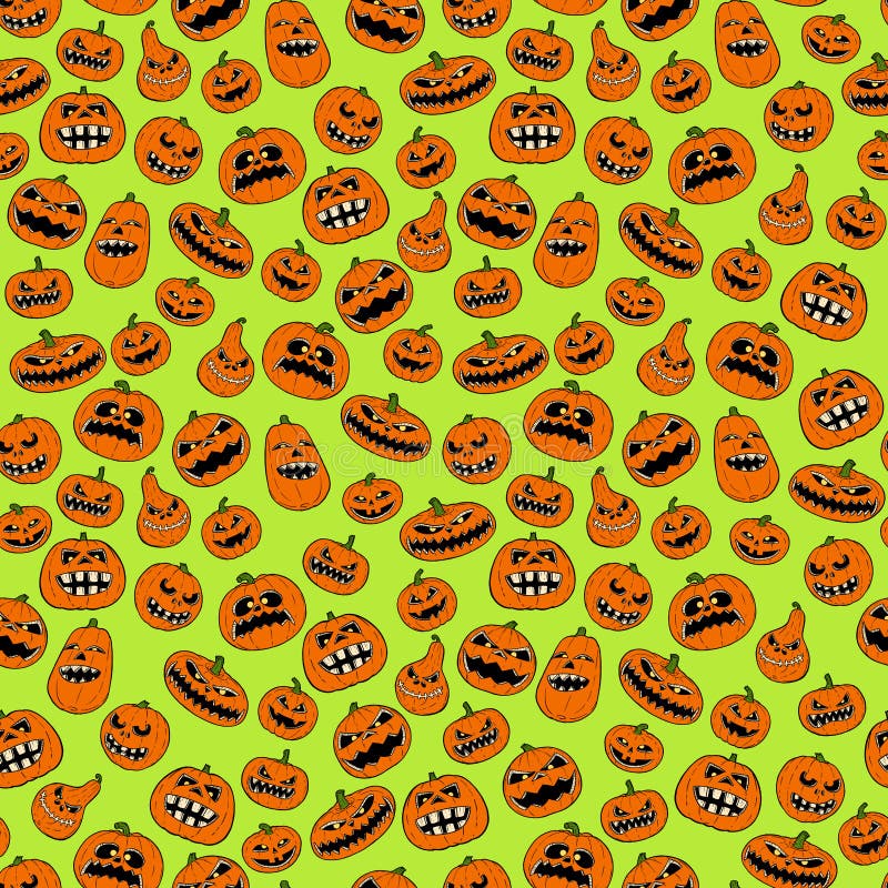 Orange Halloween Pumpkin on Green Background, Seamless Tileable Pattern ...