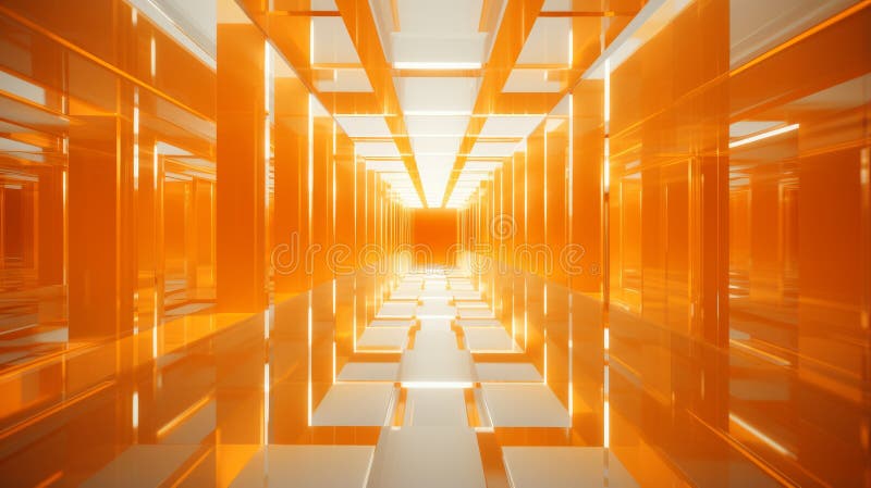 An Orange Hallway with a Bright Light in the Middle Stock Illustration ...