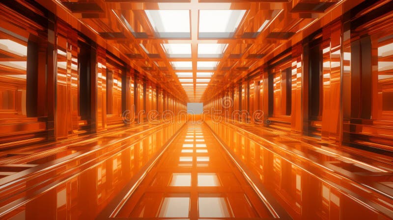 An Orange Hallway with Many Windows and a Bright Light Stock ...