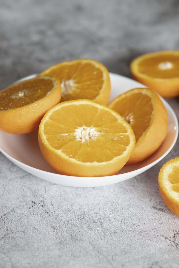 The Orange Halves are on the Table. Stock Image - Image of table ...