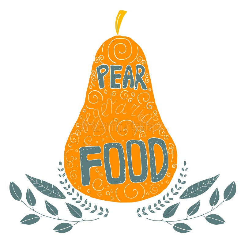 Orange Hand Drawn Vector Pear with Text Inside of it. Stock Vector ...