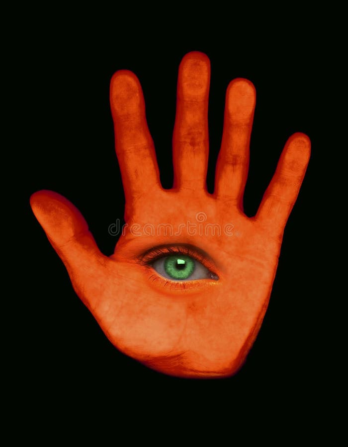 Orange Hand with Green Eye in Palm Stock Image - Image of concept, palm ...