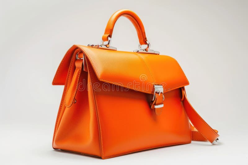 An Orange Handbag Placed on a Plain White Background Stock Photo ...