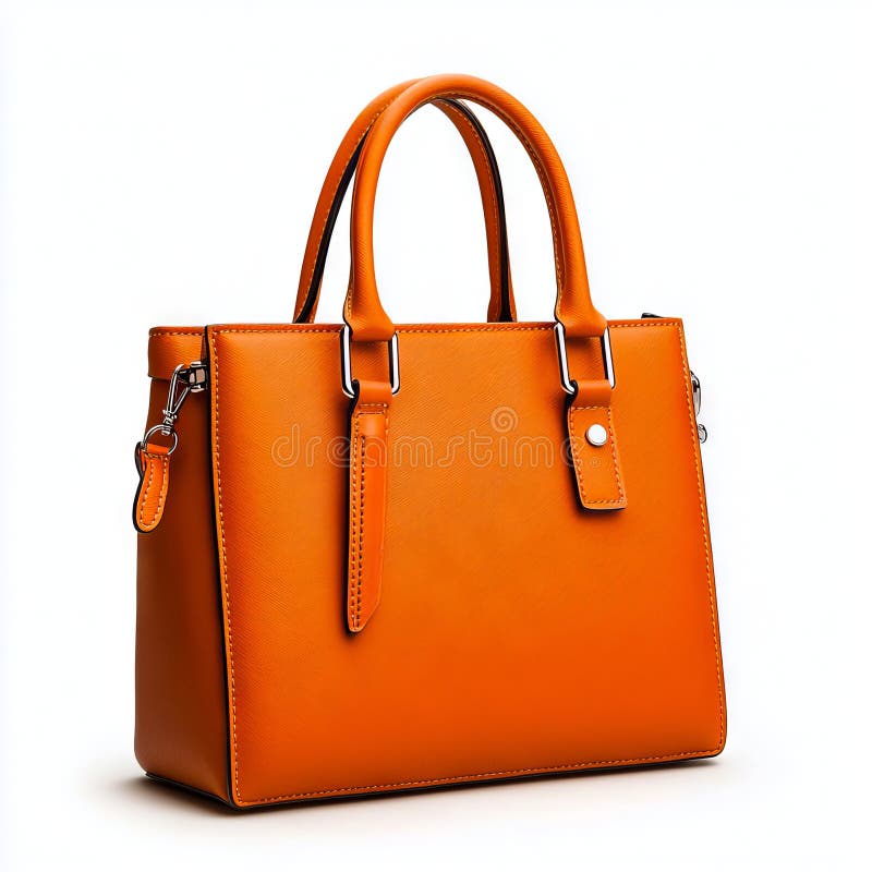 An Orange Handbag on a White Background Stock Photo - Image of brown ...