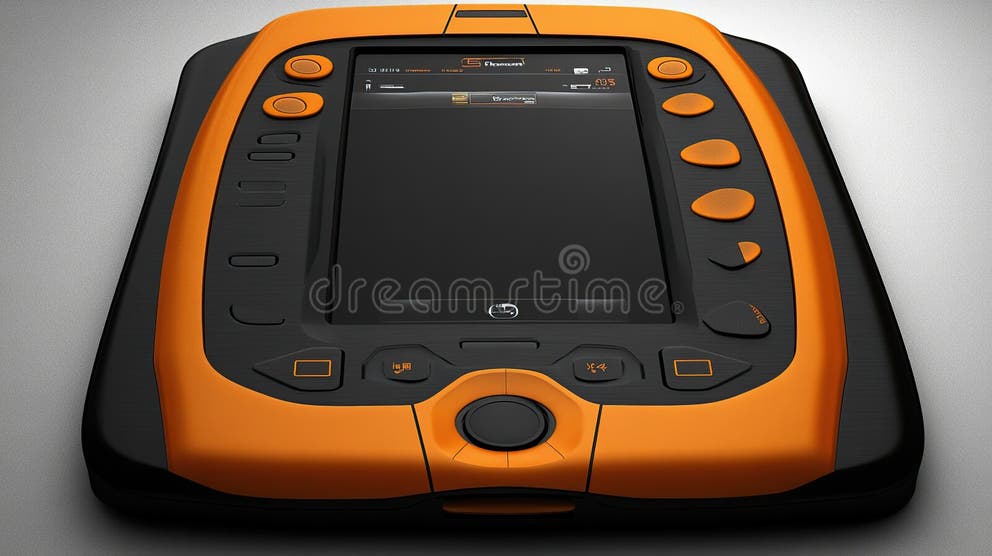 Orange Handheld Device, Screen Display, Buttons, Studio Background ...