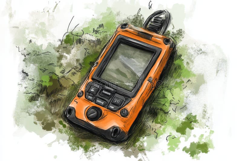 Orange Handheld Electronic Device with Black Buttons on Green ...