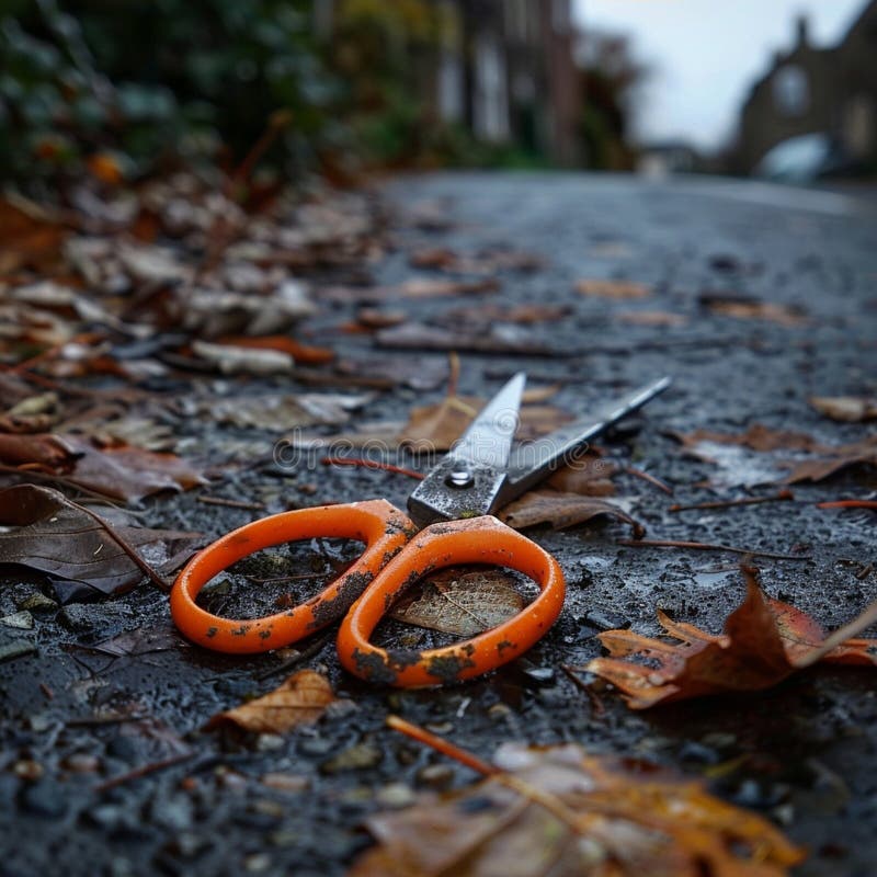 Orange-handled Scissors and Bat on a Road Stock Illustration ...