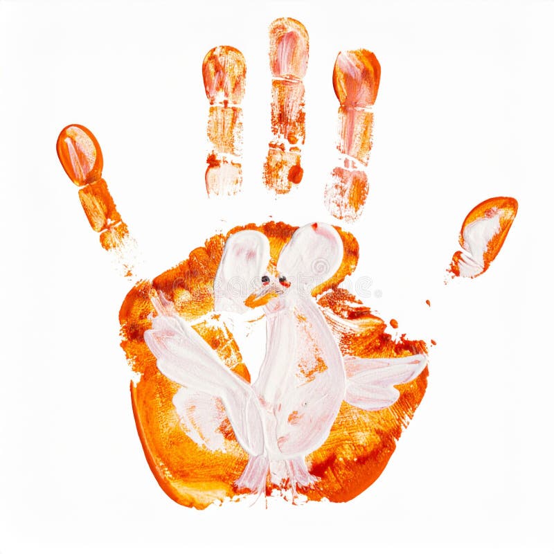 Orange Handprint with White Doves Painting Stock Illustration ...