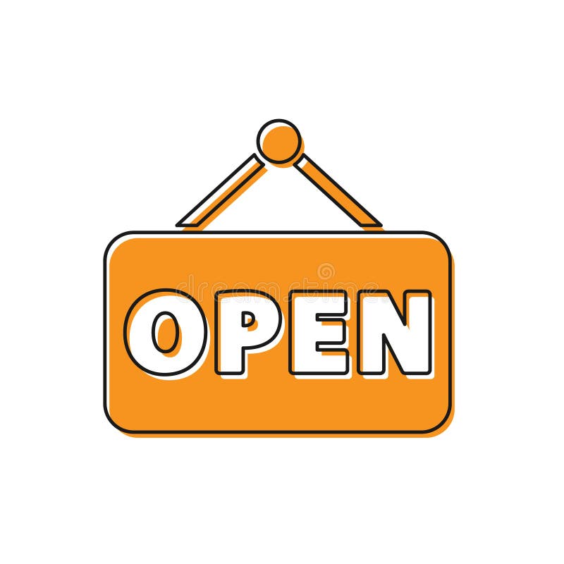 Orange Hanging Sign with Text Open Door Icon Isolated on White ...