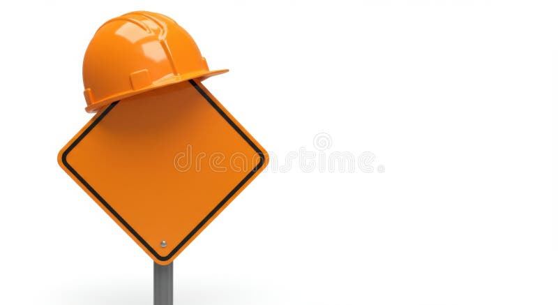 Orange Hard Hat Tilted on a Blank Diamond Work Zone Sign Stock ...