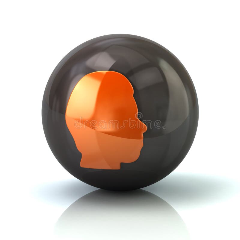 Orange Head Icon on Black Glossy Sphere Stock Illustration ...