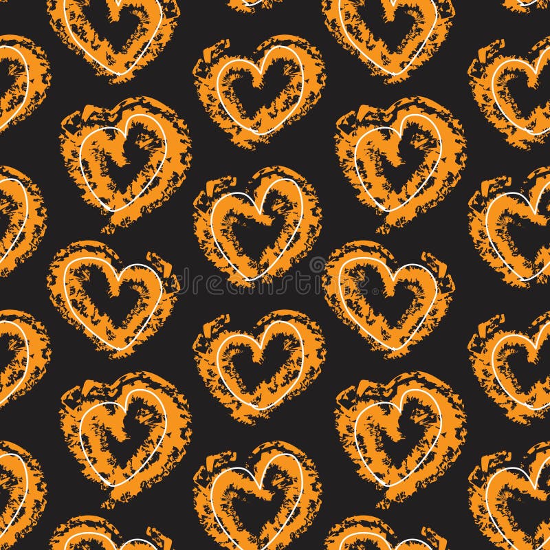 Orange Heart Shaped Brush Stroke Seamless Pattern Background Stock ...