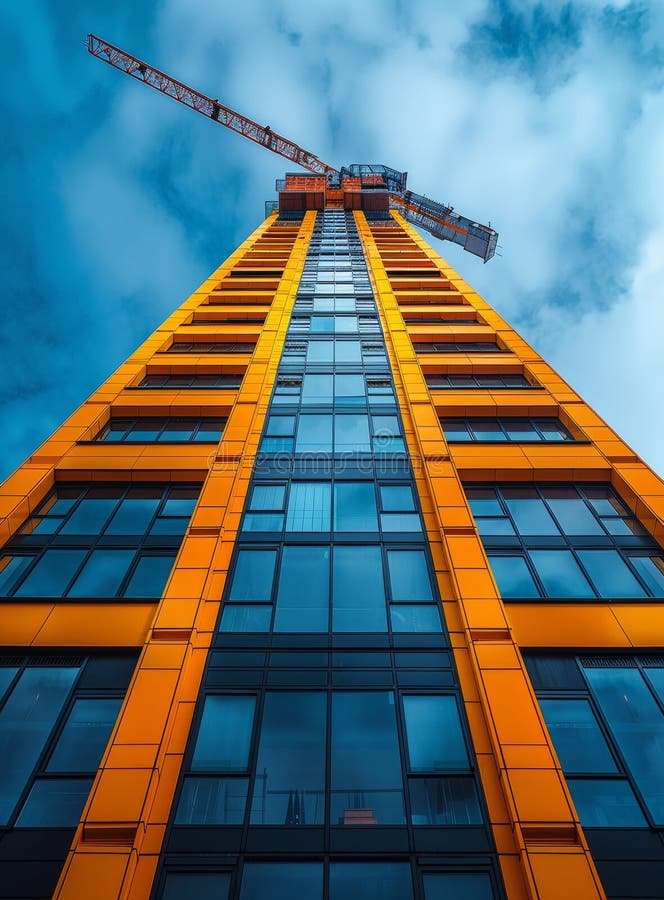 Orange High Rise Building Under Construction with Crane Stock Image ...