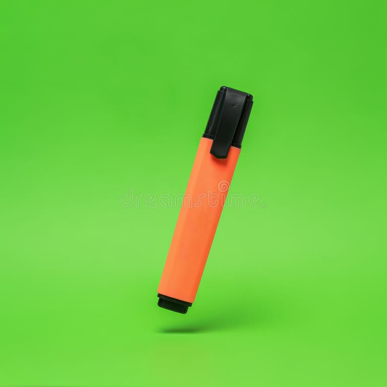 Orange Highlighter Pen Isolated on Green Background. 3d Render Stock ...