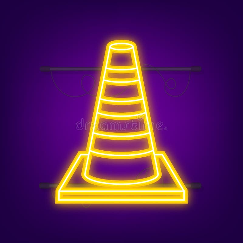 Orange Highway Traffic Cone with White Stripes. Neon Style Stock Vector ...