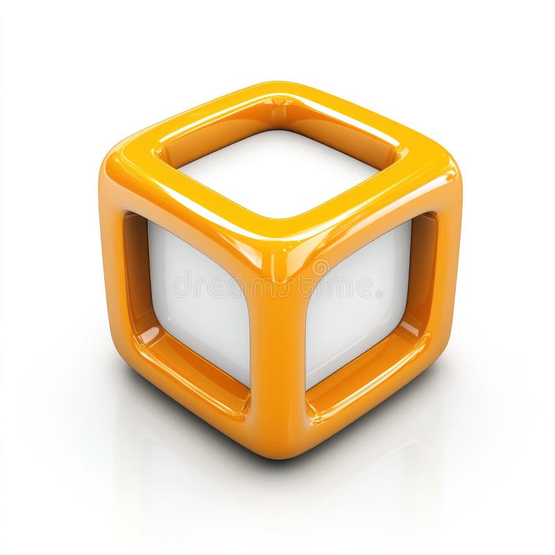 Orange Glossy Cube Frame with White Interior: 3D Render Stock ...