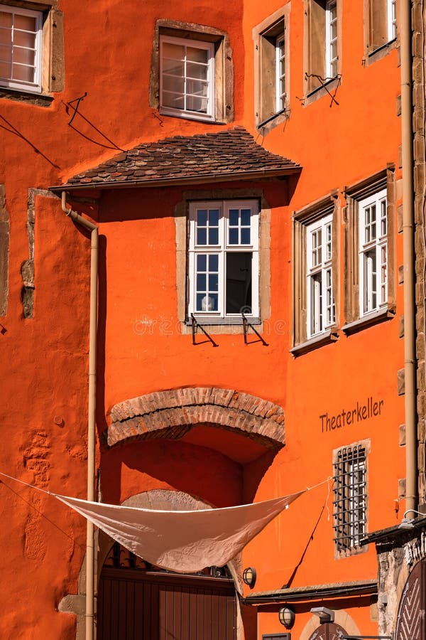 An Orange House with a Bay Window in Schwaebisch Hall Stock Image ...