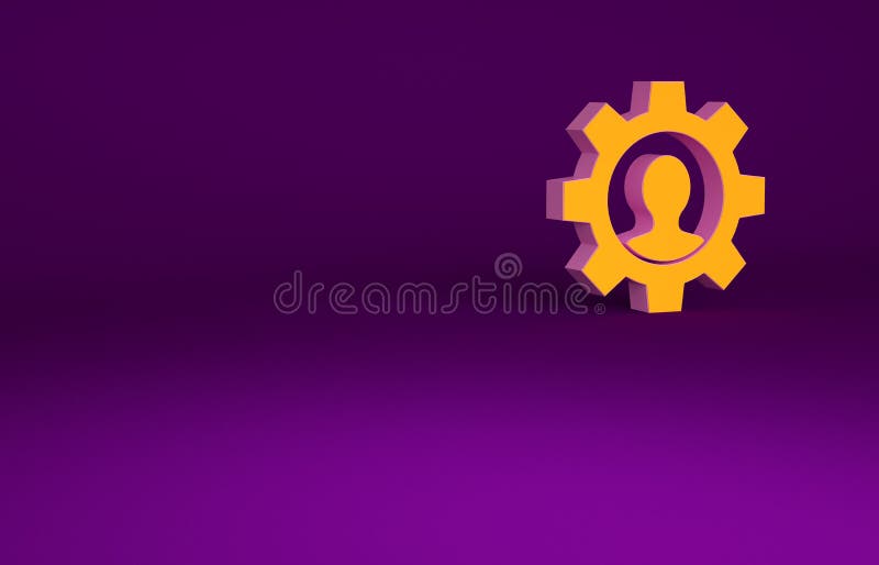 Orange Human with Gear Inside Icon Isolated on Purple Background ...