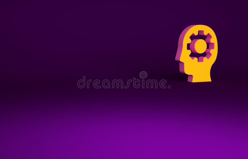 Orange Human Head with Gear Inside Icon Isolated on Purple Background ...
